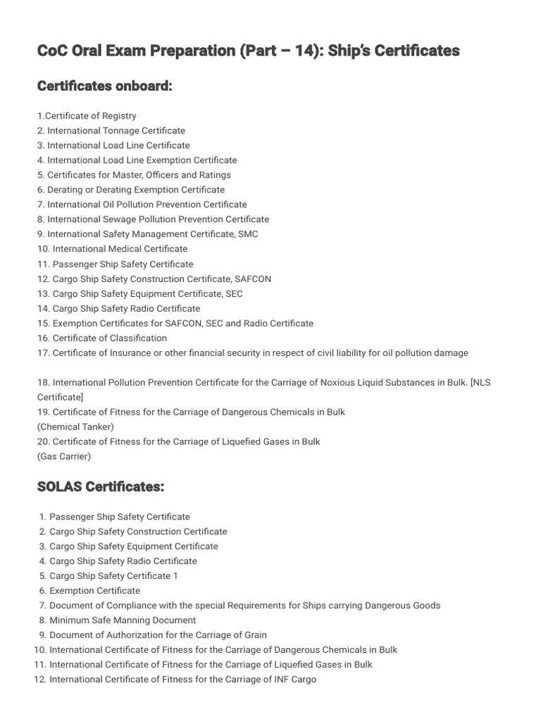 Ship's Certificates | PDF | Ships | Cargo