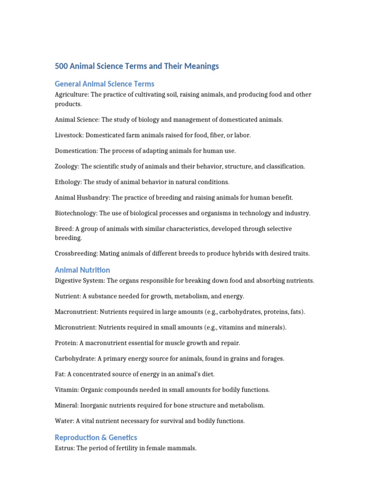 Animal_Science_Terms | PDF | Nutrients | Foods