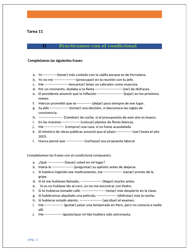 PRACTICAMOS CON EL CONDICIONAL | PDF | Verbo | Lingüística