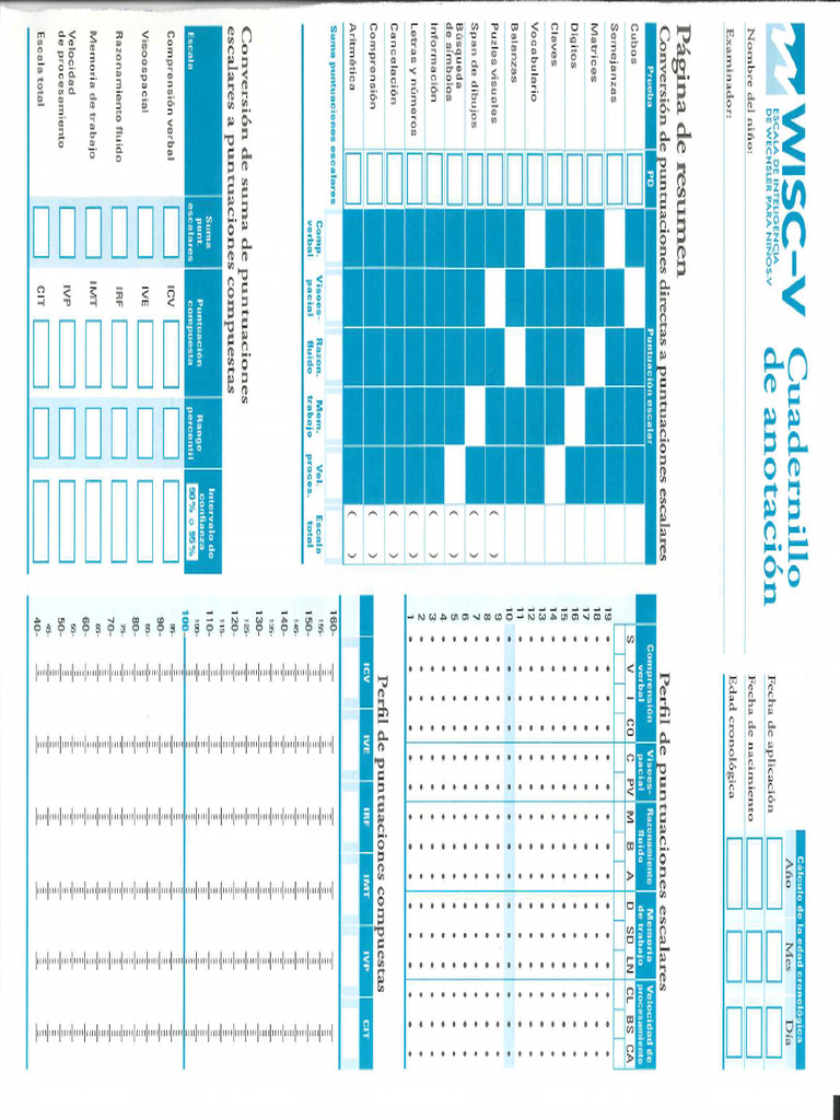 WISC-V Cuadernillo de Anotación | PDF