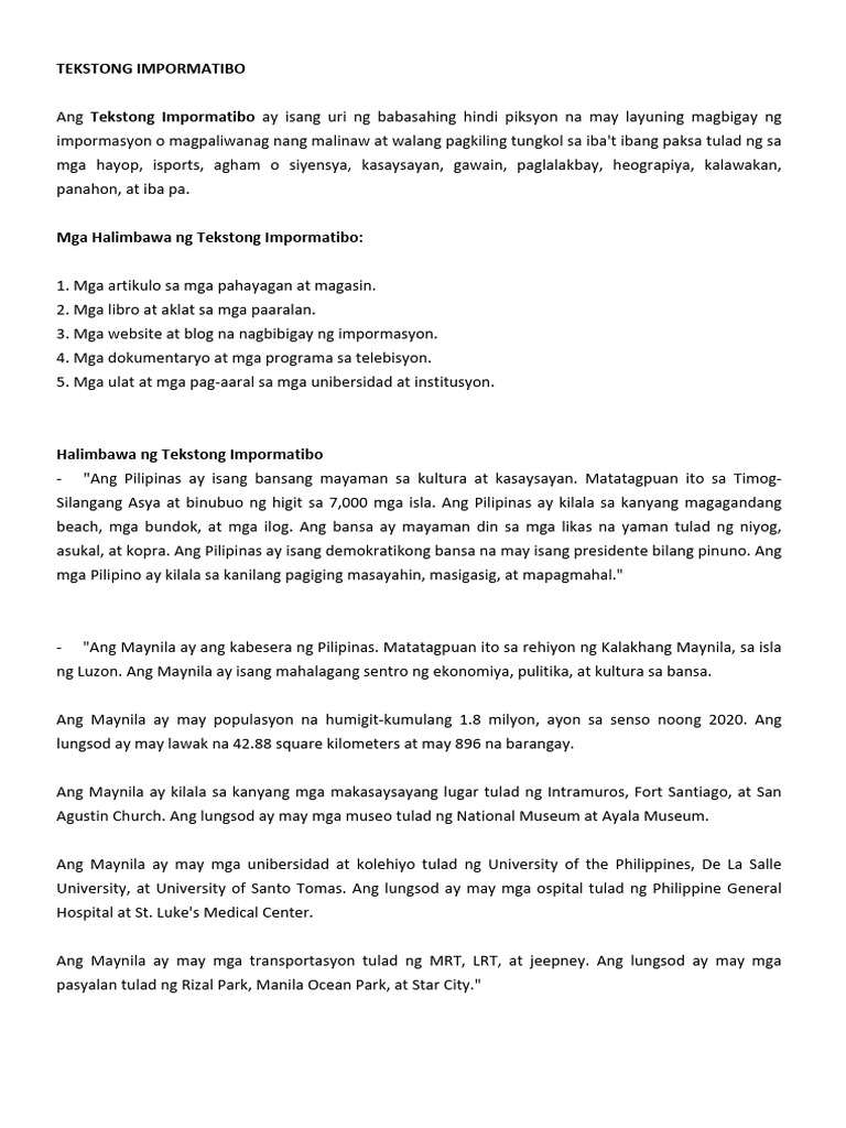 Tekstong Impormatibo - 20250216 - 231456 - 0000 | PDF