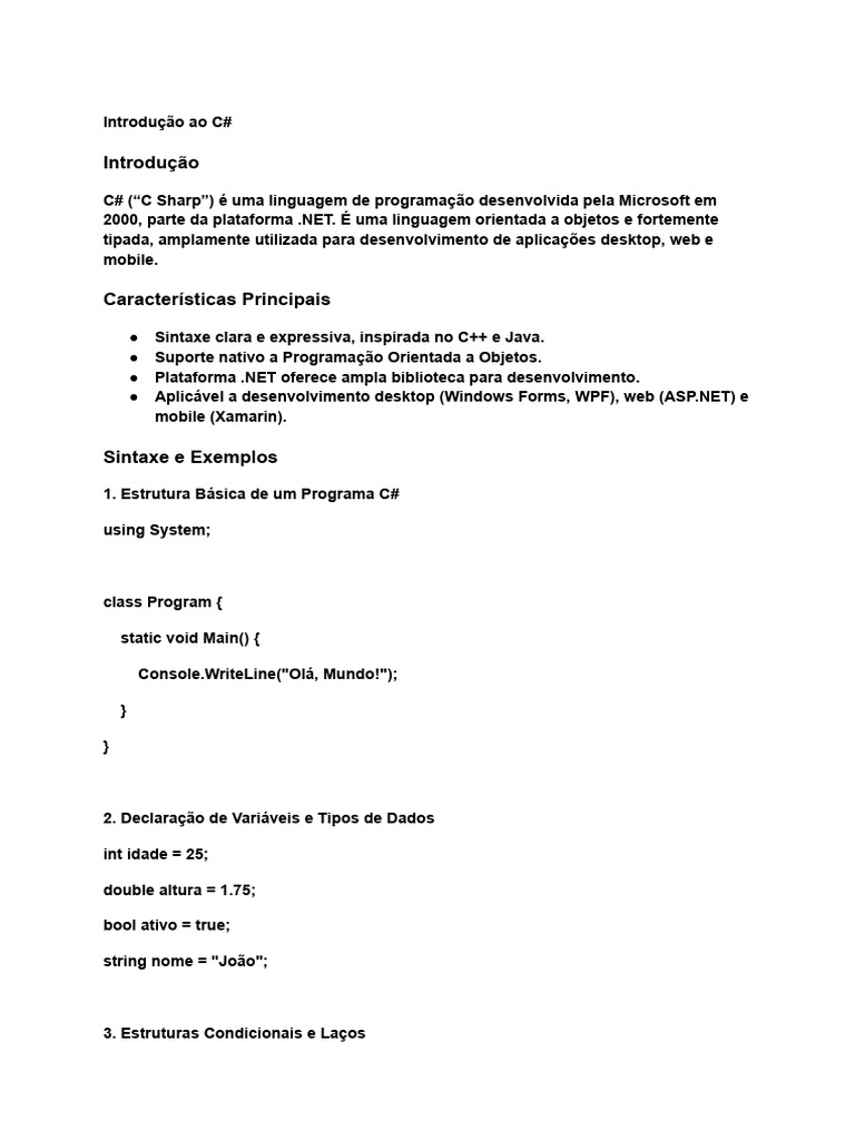Introdução Csharp | PDF