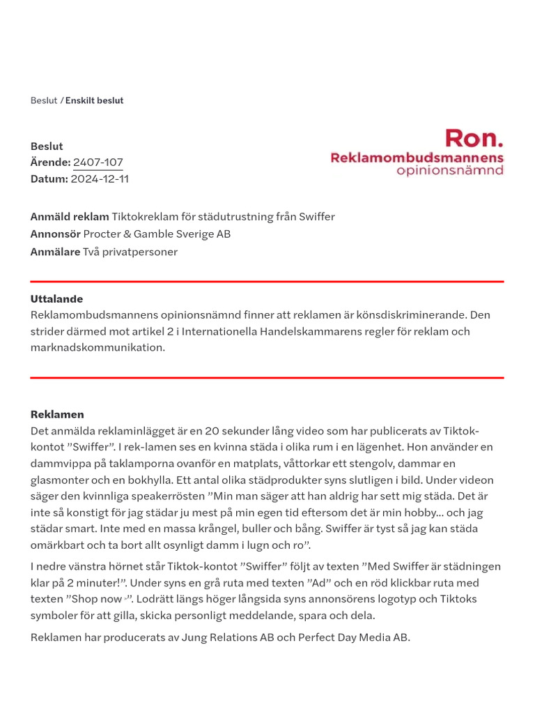 Enskilt Beslut - RO 3 | PDF