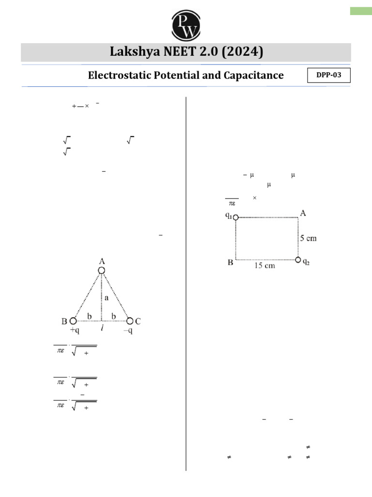 Electrostatic Potential and Capacitance - DPP 03 - Lakshya NEET 2.0 2024 | PDF | Electric Field ...