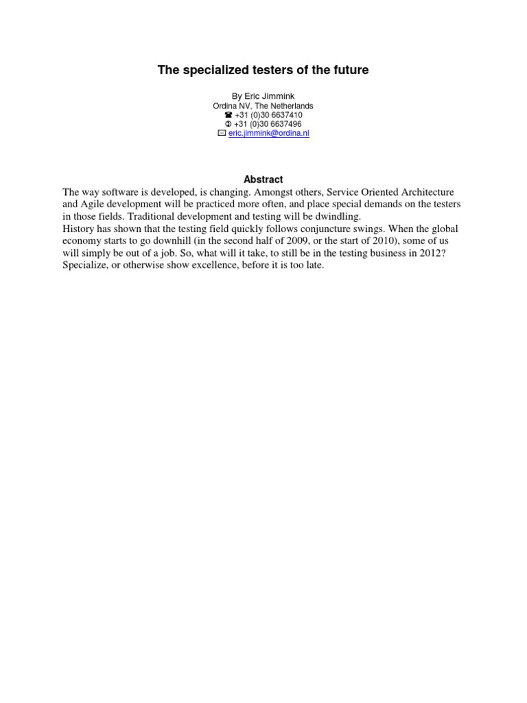 Eric Jimmink - The Specialized Testers of The Future | PDF | Software ...