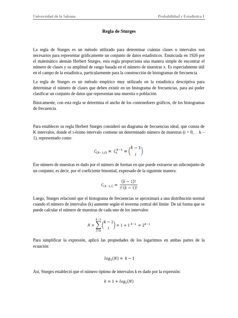 Regla de Sturges | PDF | Estadísticas | Histograma