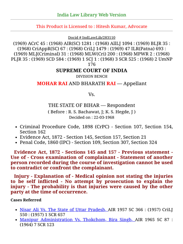 Supreme Court Case: Mohar & Bharath Rai | PDF | Acquittal | Double Jeopardy