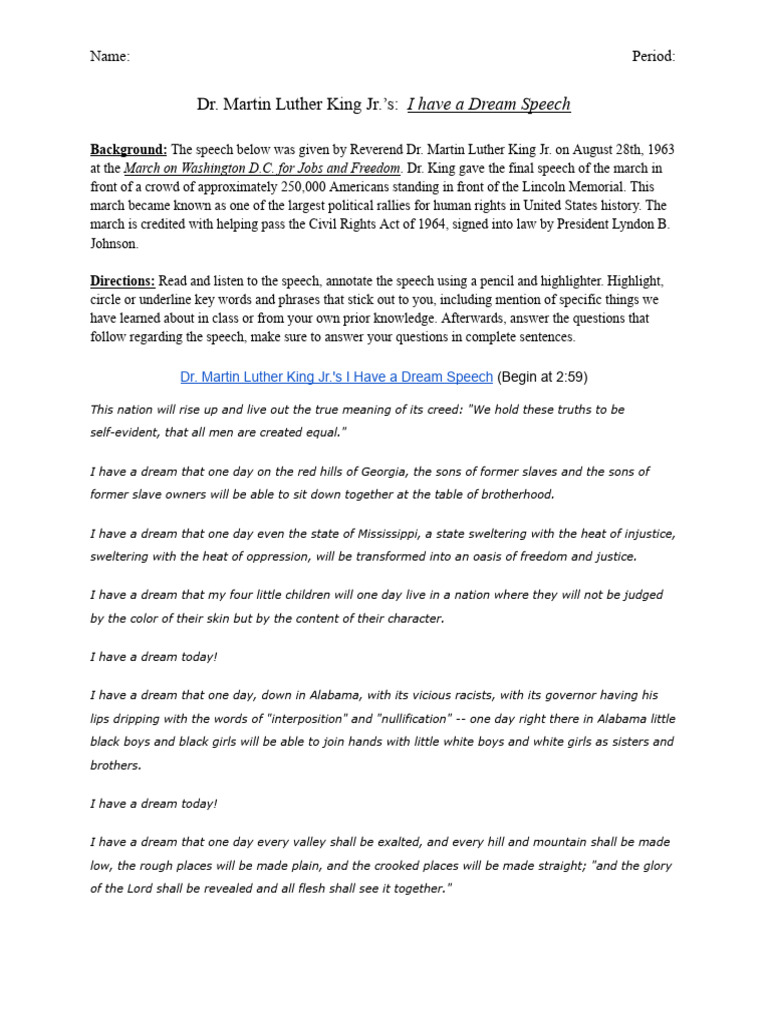 _USH2 Civil Rights Speeches Analysis | PDF | March On Washington For ...