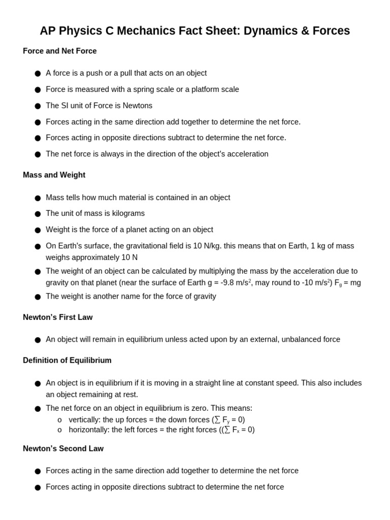 AP Physics C: Dynamics & Forces Guide | PDF | Force | Friction