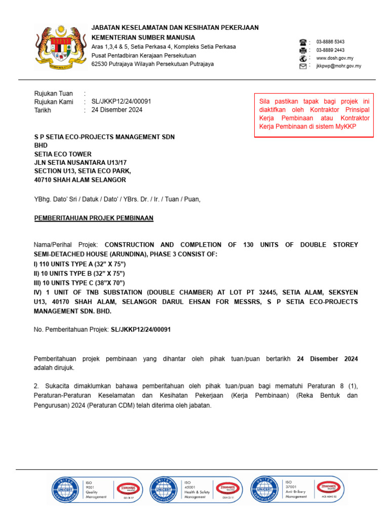 SuratPemberitahuanJKKP12_Ph3 Arundina (Kitacon) | PDF