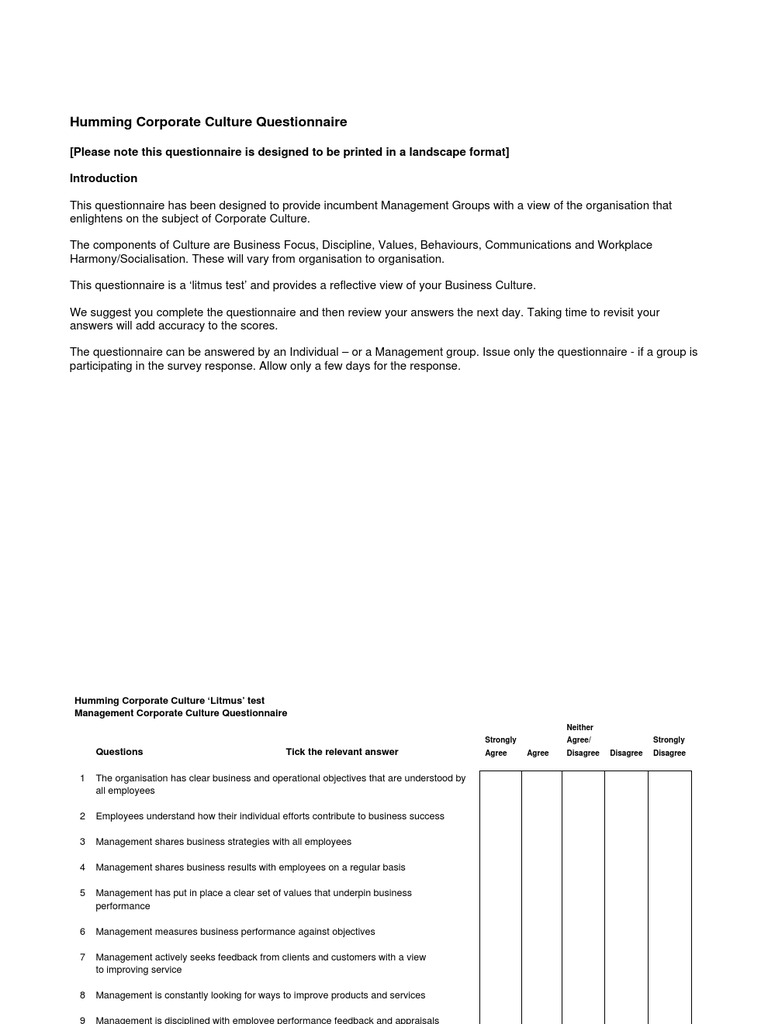 Humming Corporate Culture Assessment | PDF | Organizational Culture ...
