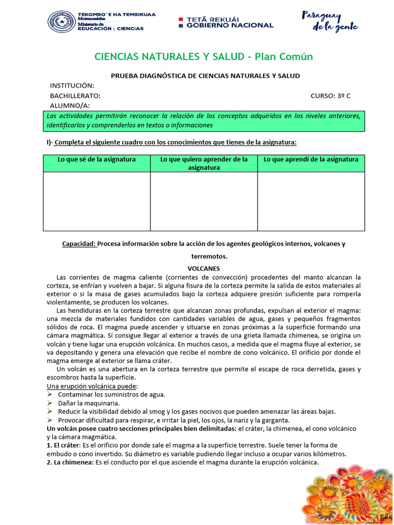 1 - 1 - Prueba Diagnóstica. - 3ºC Ciencias Nat. | PDF | Dom | Magma
