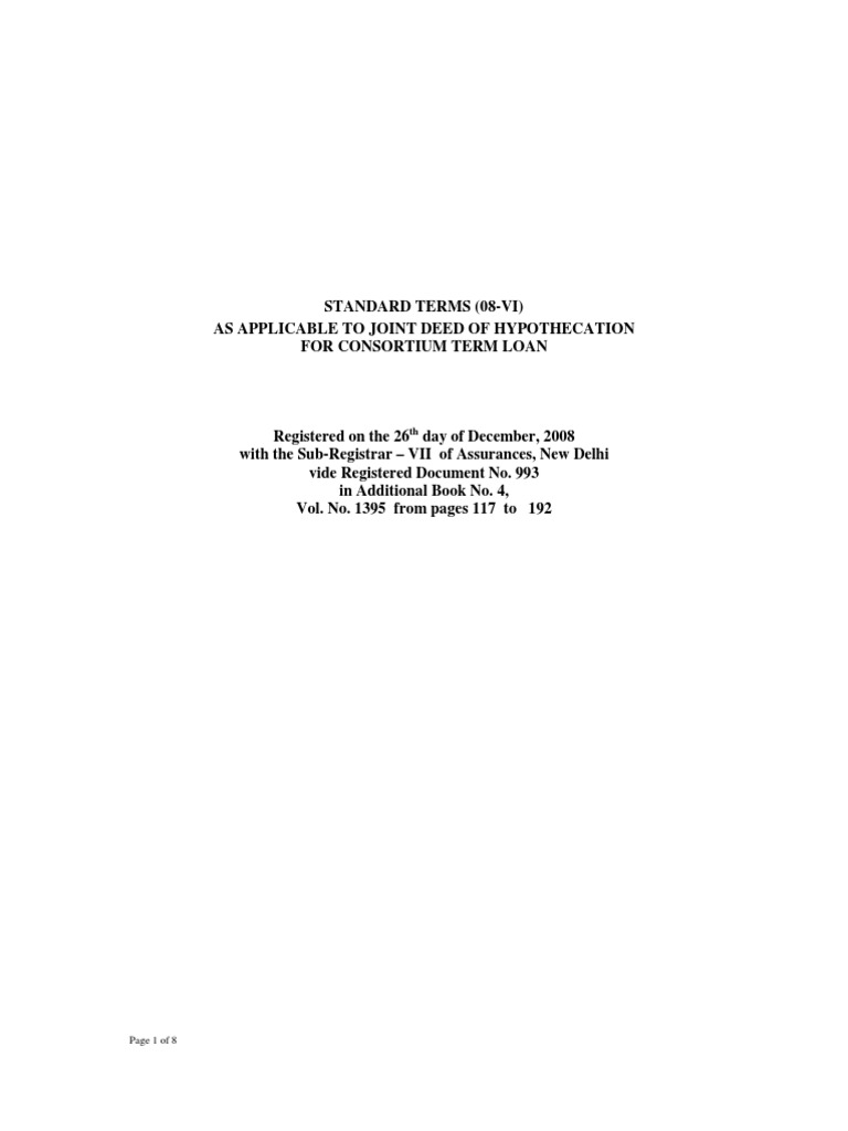 Joint Deed of Hypothecation Terms | PDF