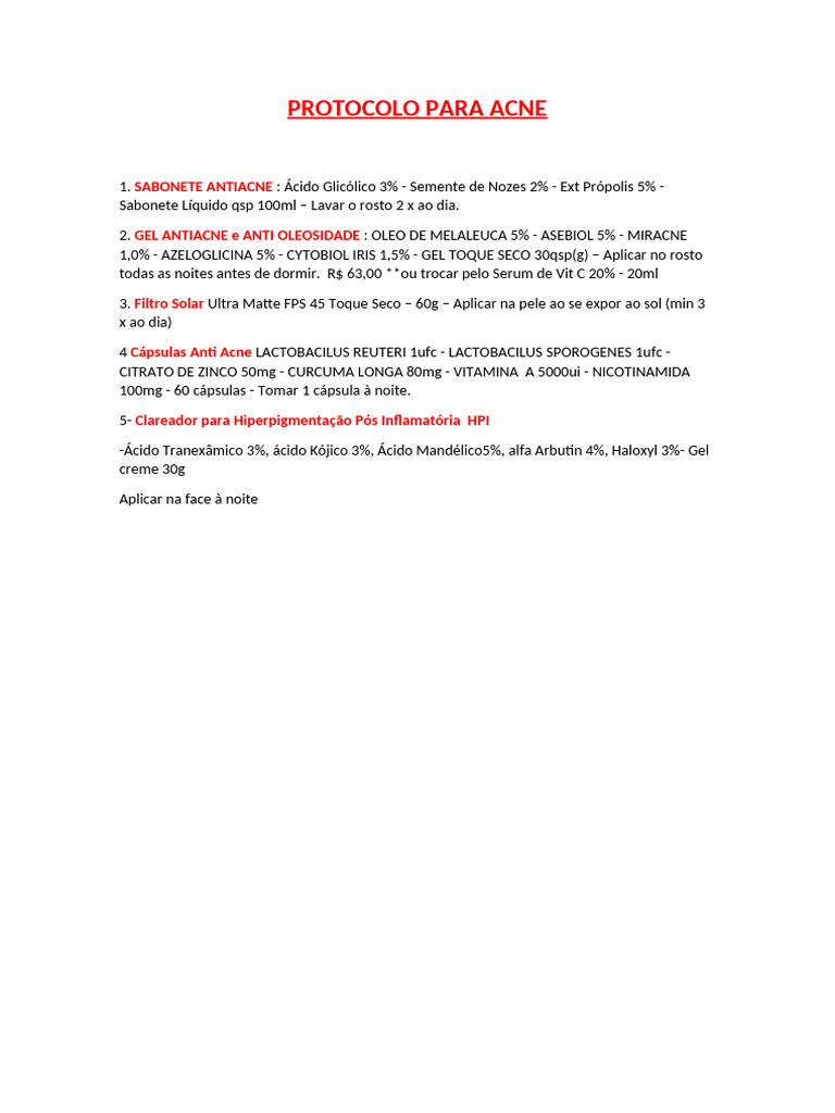 Protocolo para Acne | PDF