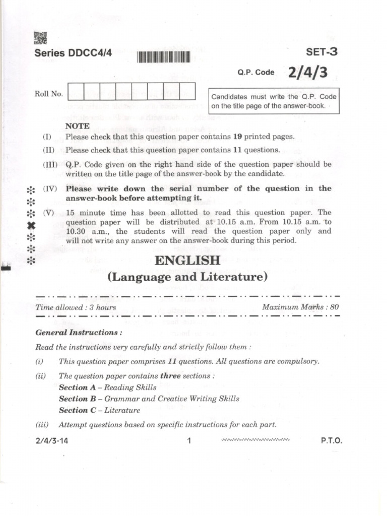 Class X English Previous Year QP (2023-24) Set 3 | PDF