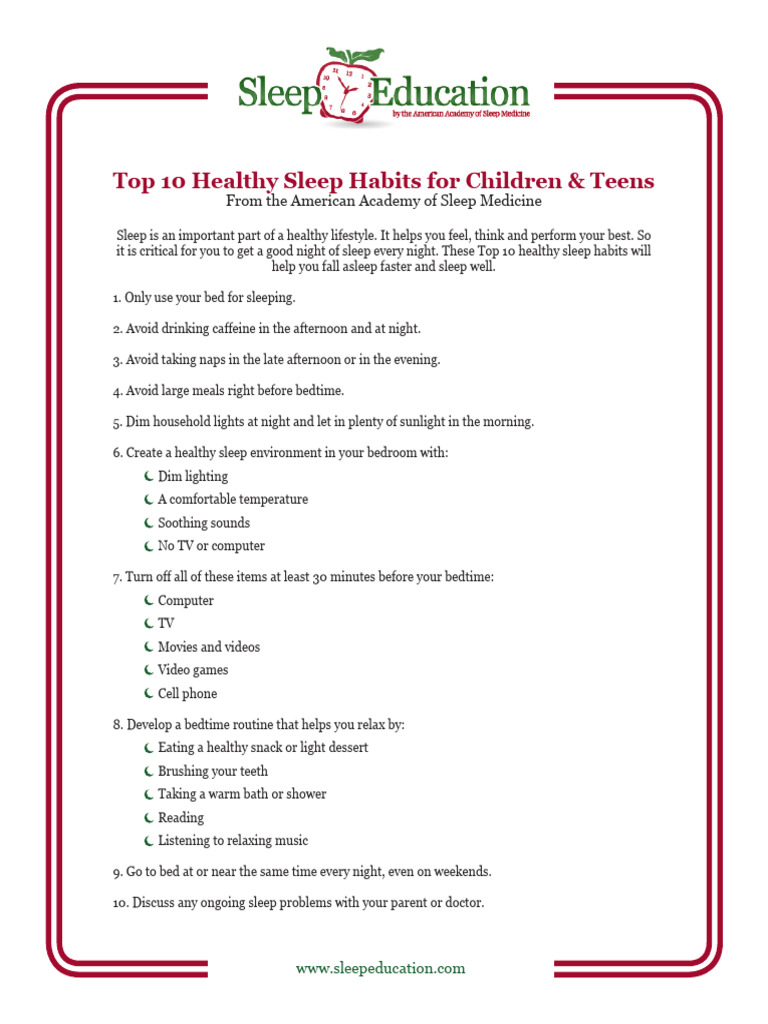 Top 10 Sleep Habits for Kids & Teens | PDF