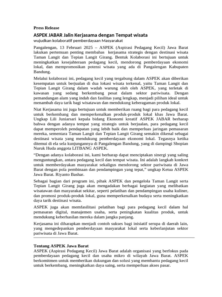 Press Release Aspek Jabar | PDF