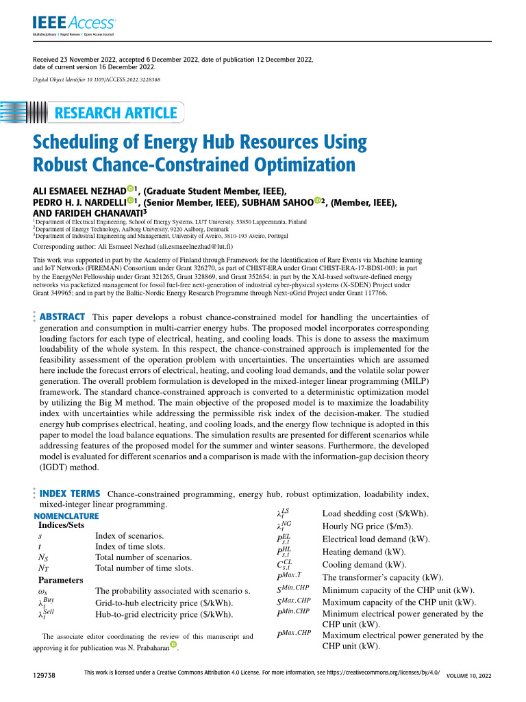 Scheduling of Energy Hub Resources Using Robust Chance-Constrained Optimization | PDF ...