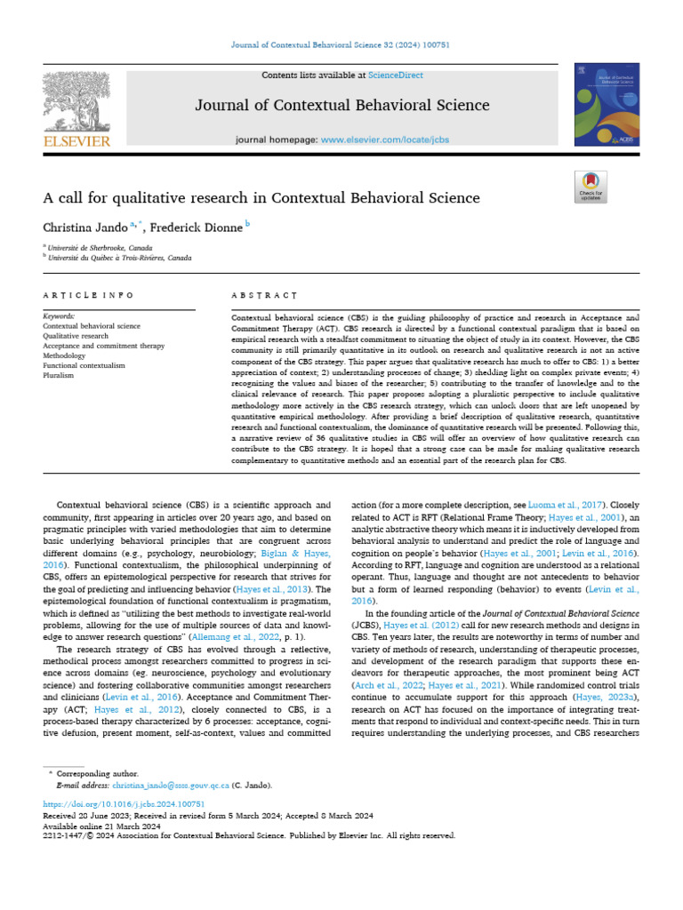 A Call For Qualitative Research in Contextua 2024 Journal of Contextual ...