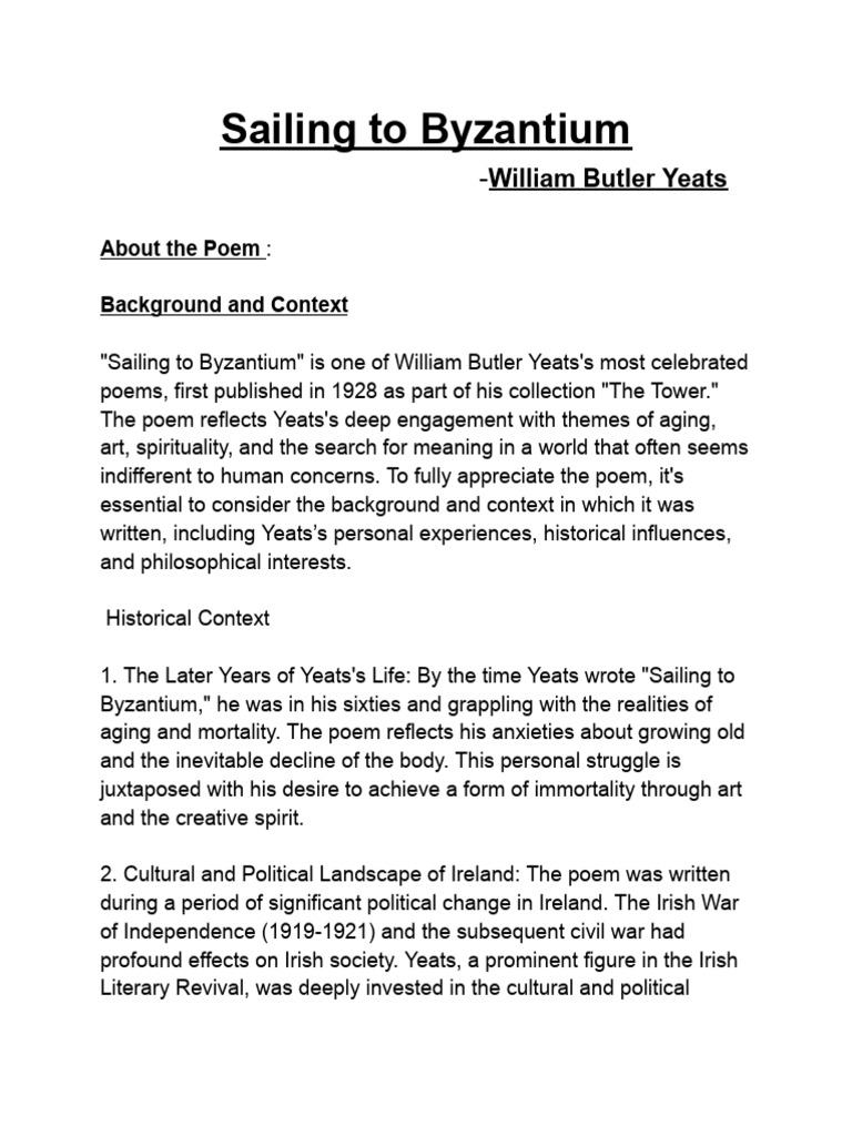 Sailing To Byzantium Notes | PDF | Soul | Immortality