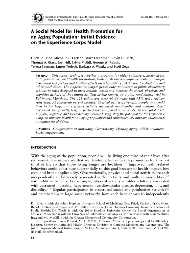2C Fried JUrbanHealth 2004 | PDF | Ageing | Old Age