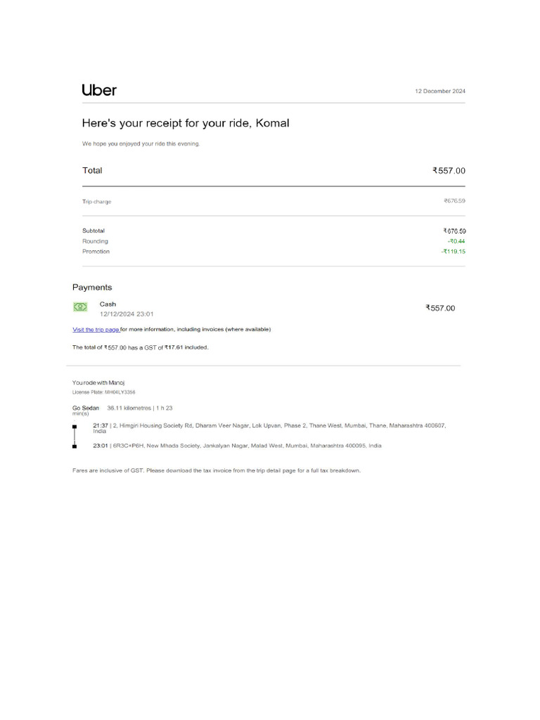 Receipt 12dec2024 230130 Uber | PDF