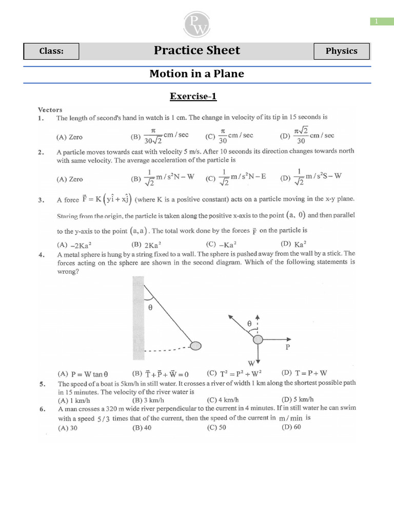 Practice Sheet_Motion in a Plane_Physics_Rakesh Sir_Sudheer | PDF