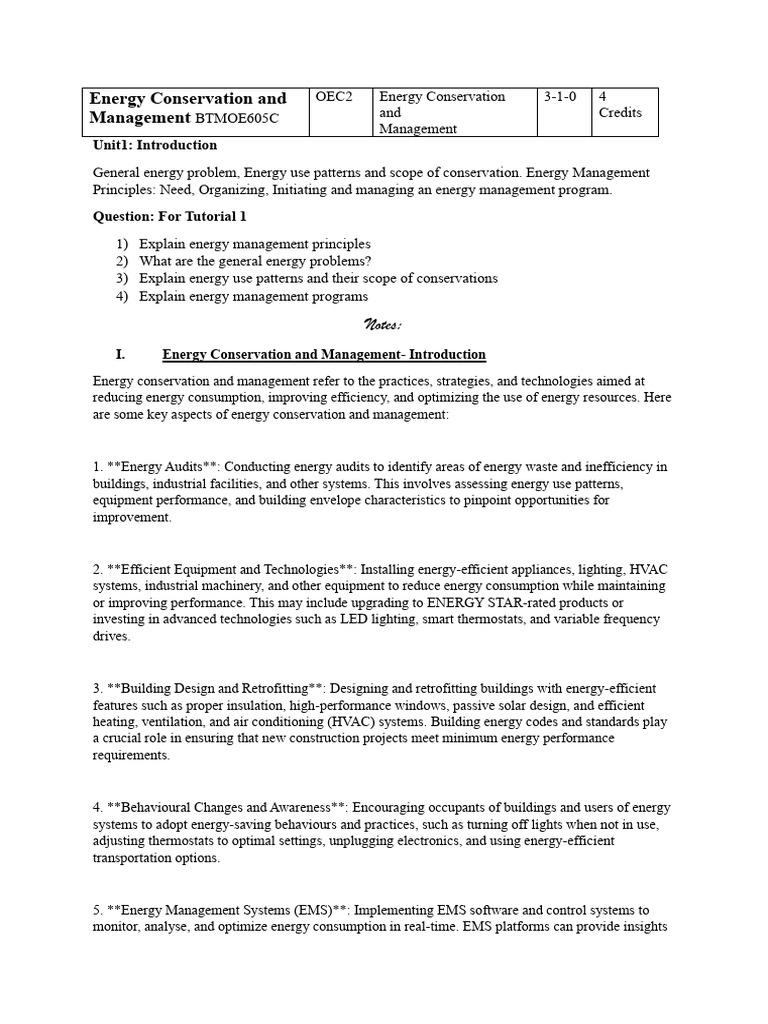 Energy Conservation and Management ECM Unit 1-Introduction - Questions ...