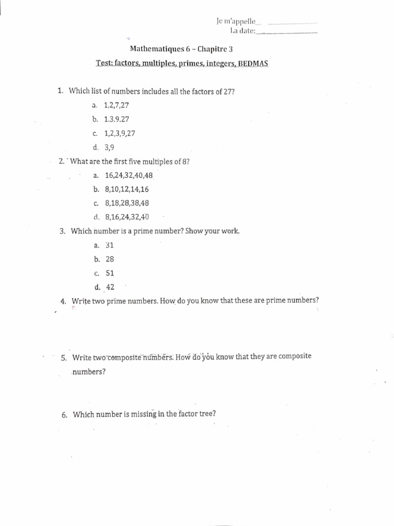 CH 3 Math Test | PDF