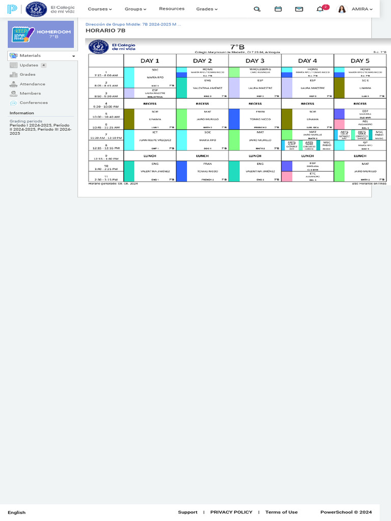 HORARIO 7B Schoology | PDF
