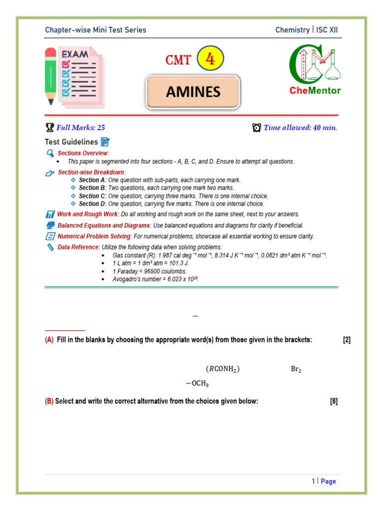 CMT-04 AMINES (Question Paper) | PDF | Amine | Chemical Substances