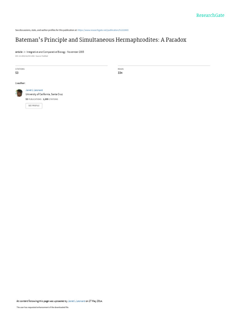 Batemans Principle and Simultaneous Hermaphrodite | PDF | Fertilisation ...