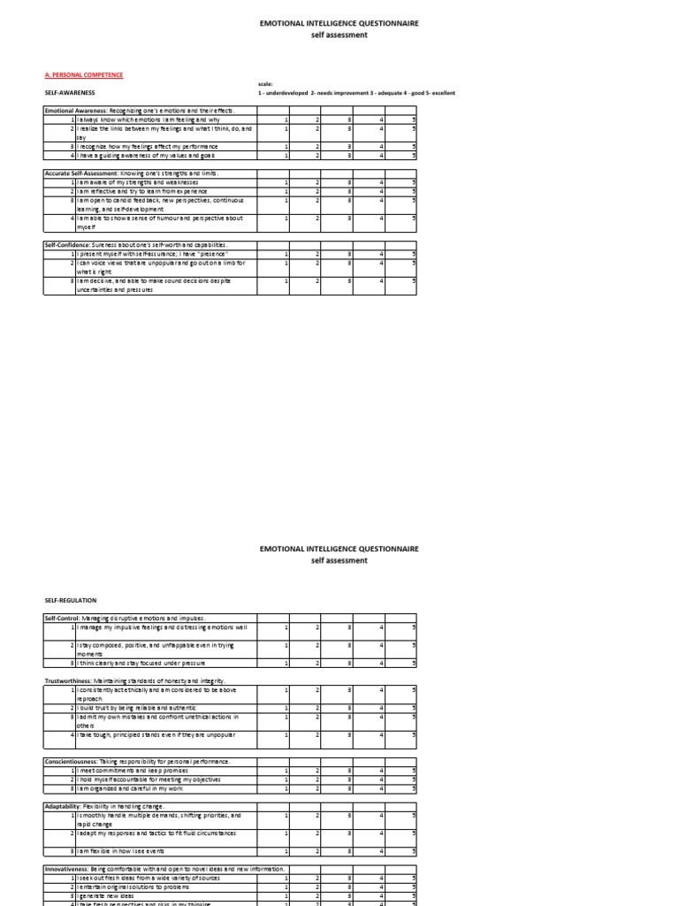 Emotional Intelligence Self-Assessment | PDF | Goal | Emotions