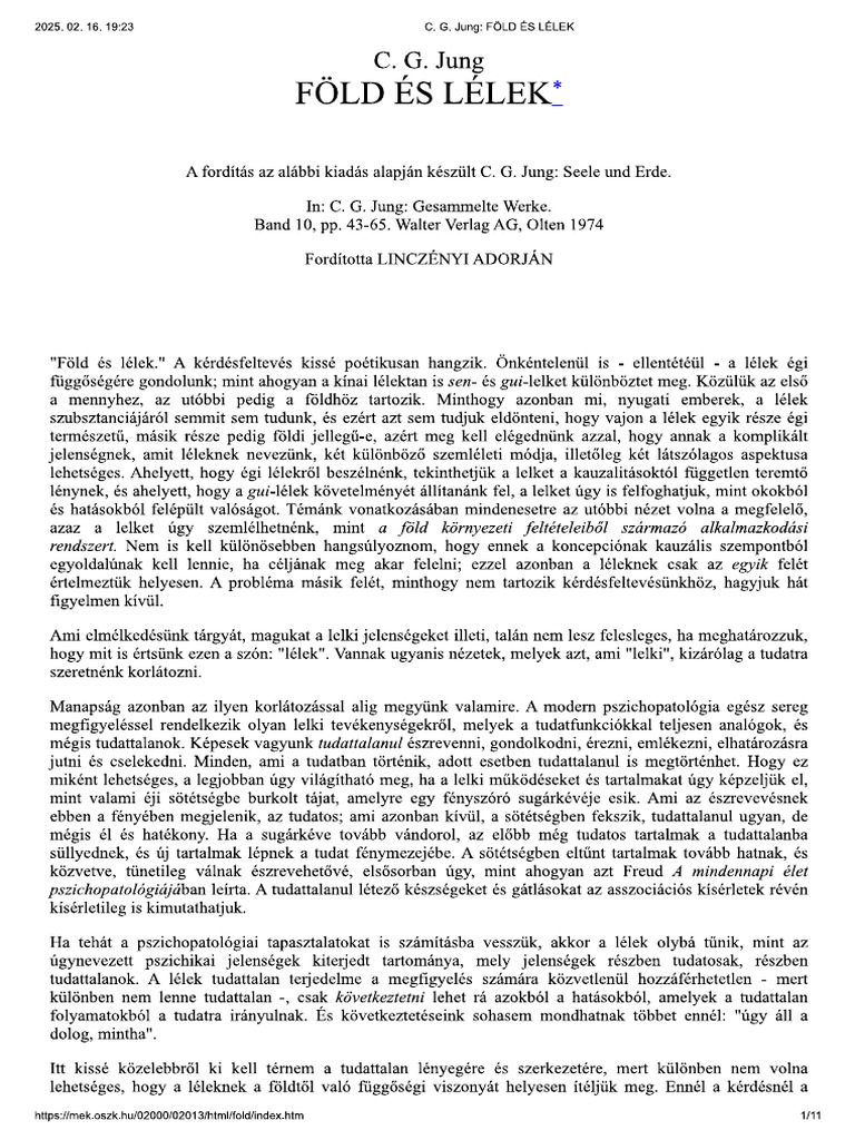 C. G. Jung - FÖLD ÉS LÉLEK | PDF