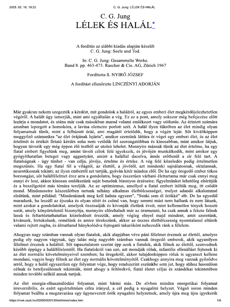 C. G. Jung - Lélek És Halál | PDF