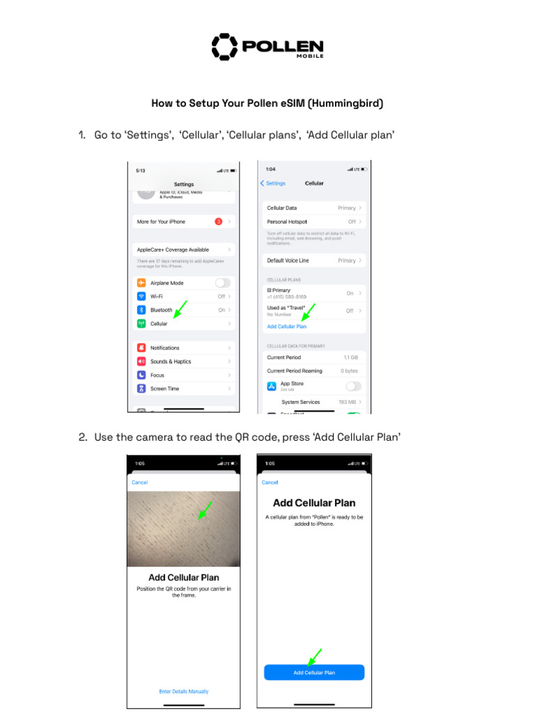 Setup Your Pollen eSIM Hummingbird | PDF