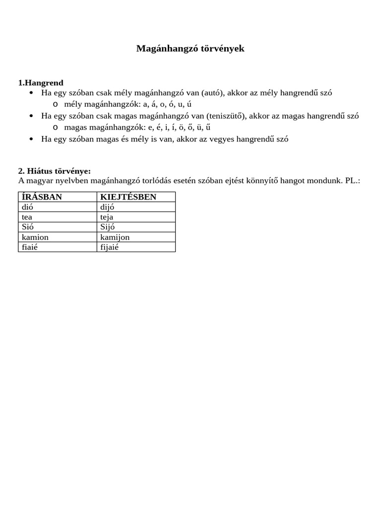 Magánhangzó Törvények | PDF