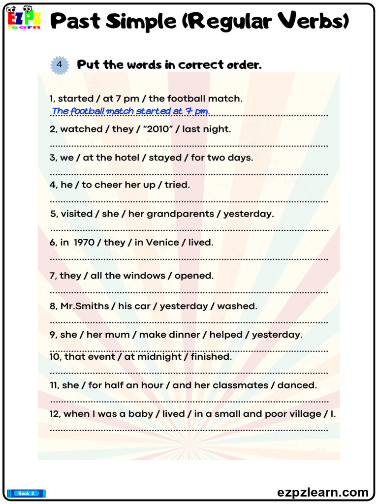 Past Simple Regular Verbs Put The Words in The Correct Order | PDF