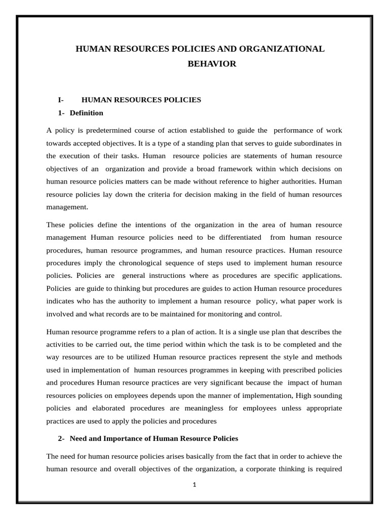 Human Resources Policies Overview | PDF | Policy | Motivation