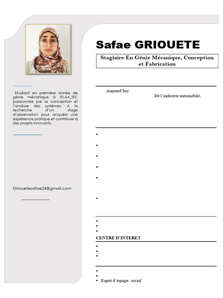 Profil de Safae Griouete en Génie Mécanique | PDF