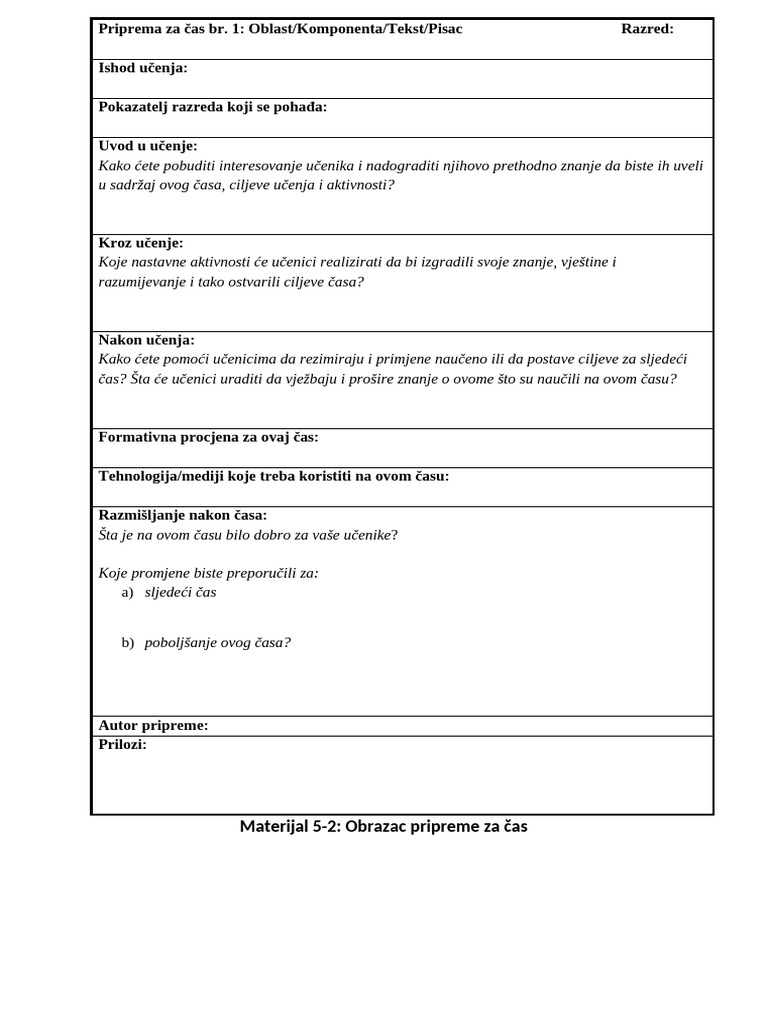 5-2-6b-1-Obrazac Pripreme Za Cas IU | PDF