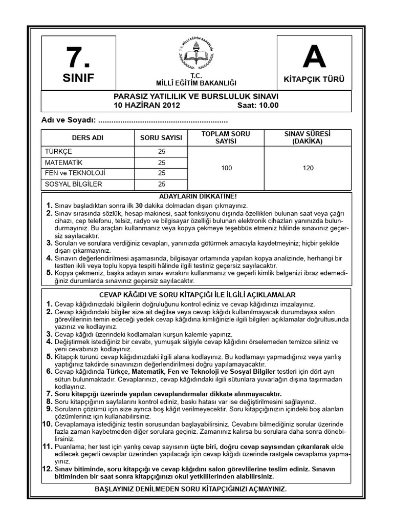 Pybs 2012 7.sinif | PDF