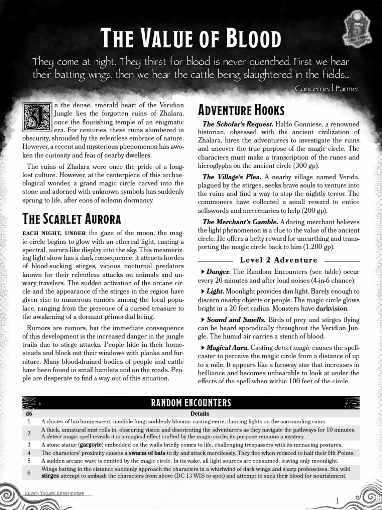 the Value of Blood - 5e | PDF