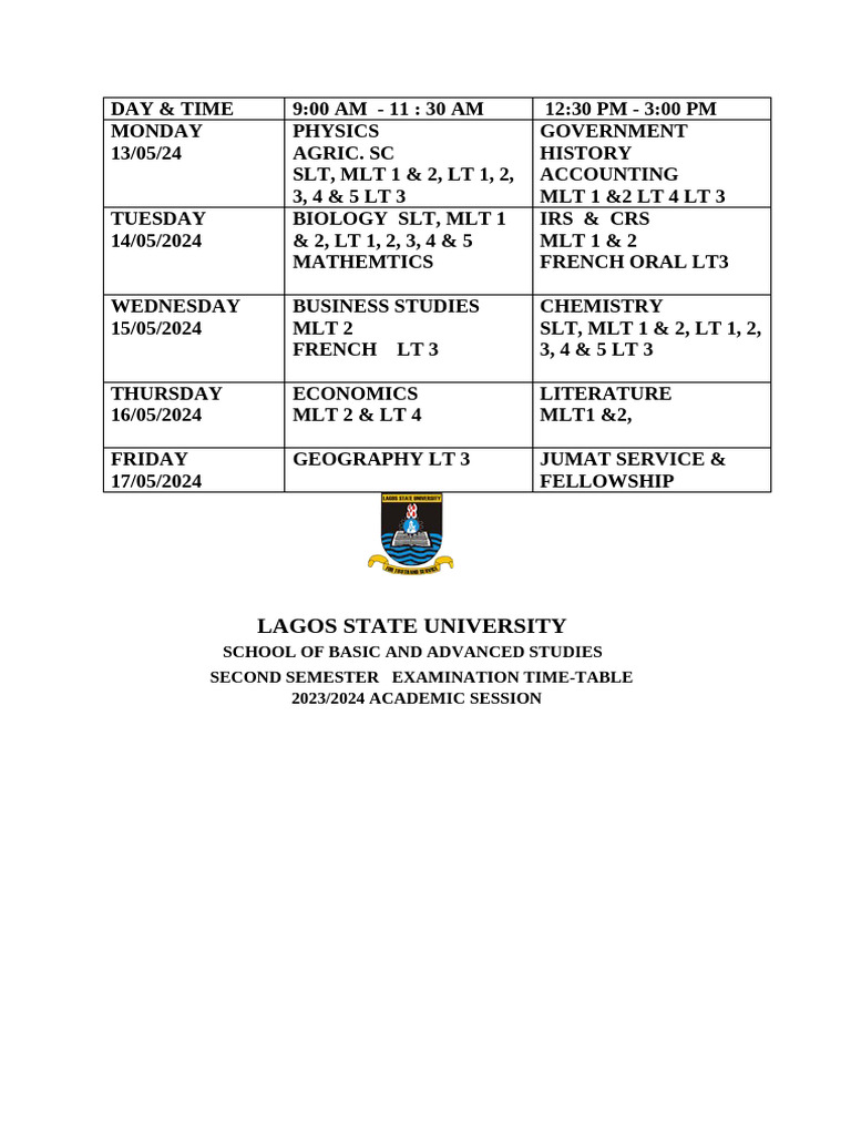 Second Semester Exam Schedule 2024 | PDF