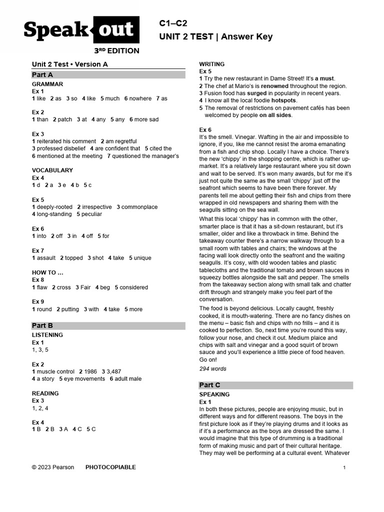 SO3 - C1-C2 - Unit Test - U2 - Answer Key | PDF | Foods