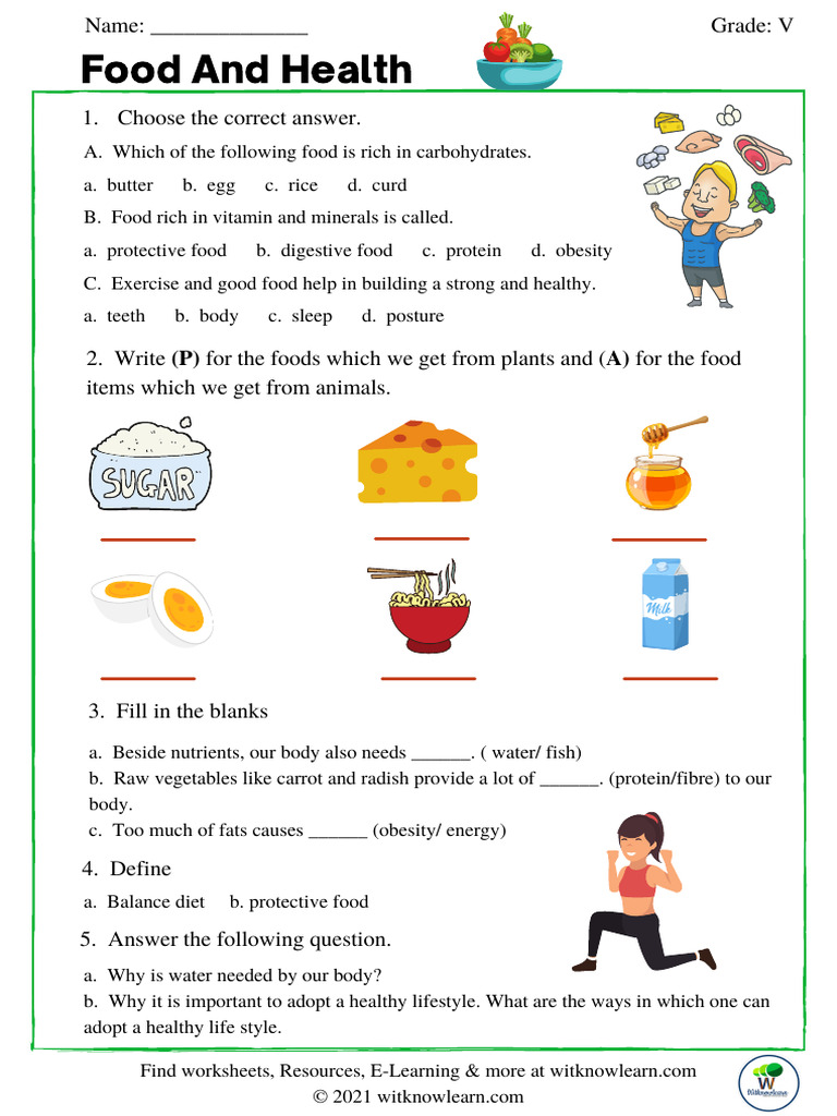 Food and Health Class 5 Worksheets 0 2021 16 05 114957 | PDF