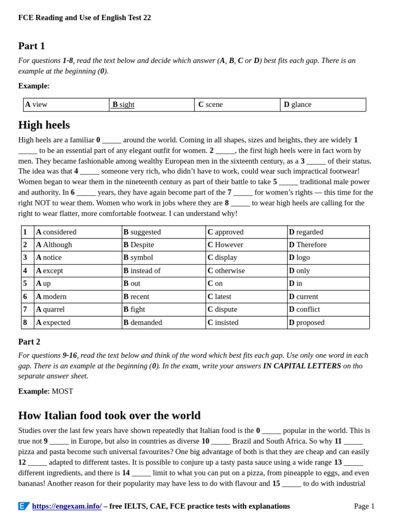 FCE Reading and Use of English Test 22 | PDF | Adjective | Linguistics