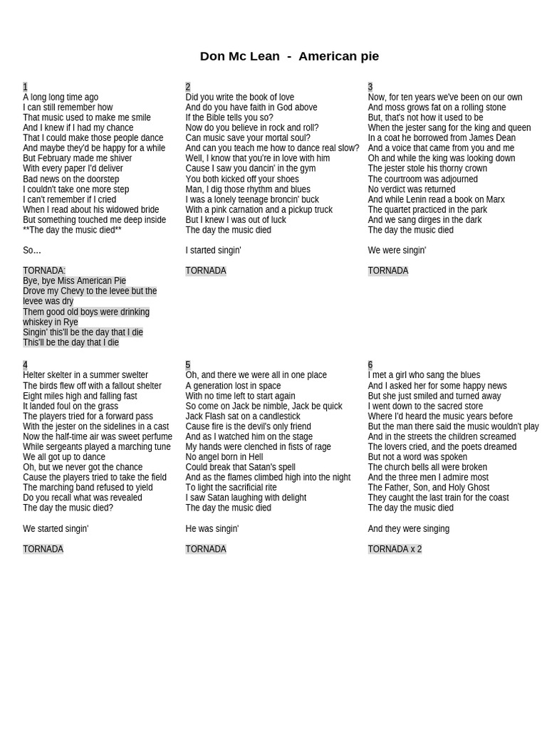 Don MC Lean - American Pie | PDF