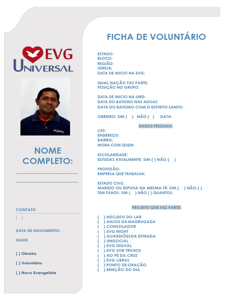 Ficha de Voluntário da EVG IURD | PDF | Movimentos cristãos