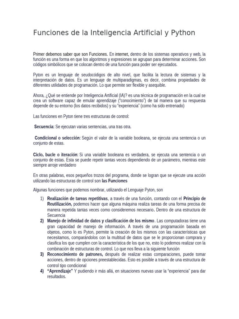 Funciones de La Inteligencia Artificial y Python | PDF | Lenguaje de ...